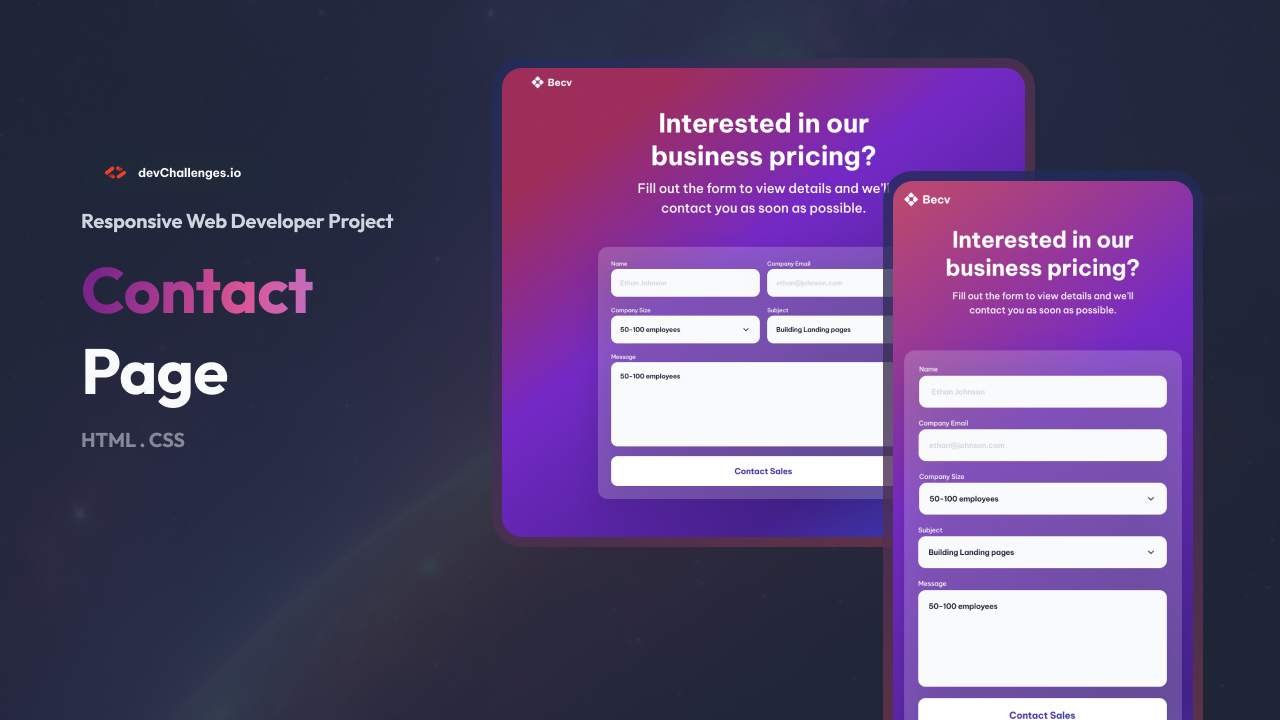 Contact Page Challenge | HTML & CSS project | devChallenges