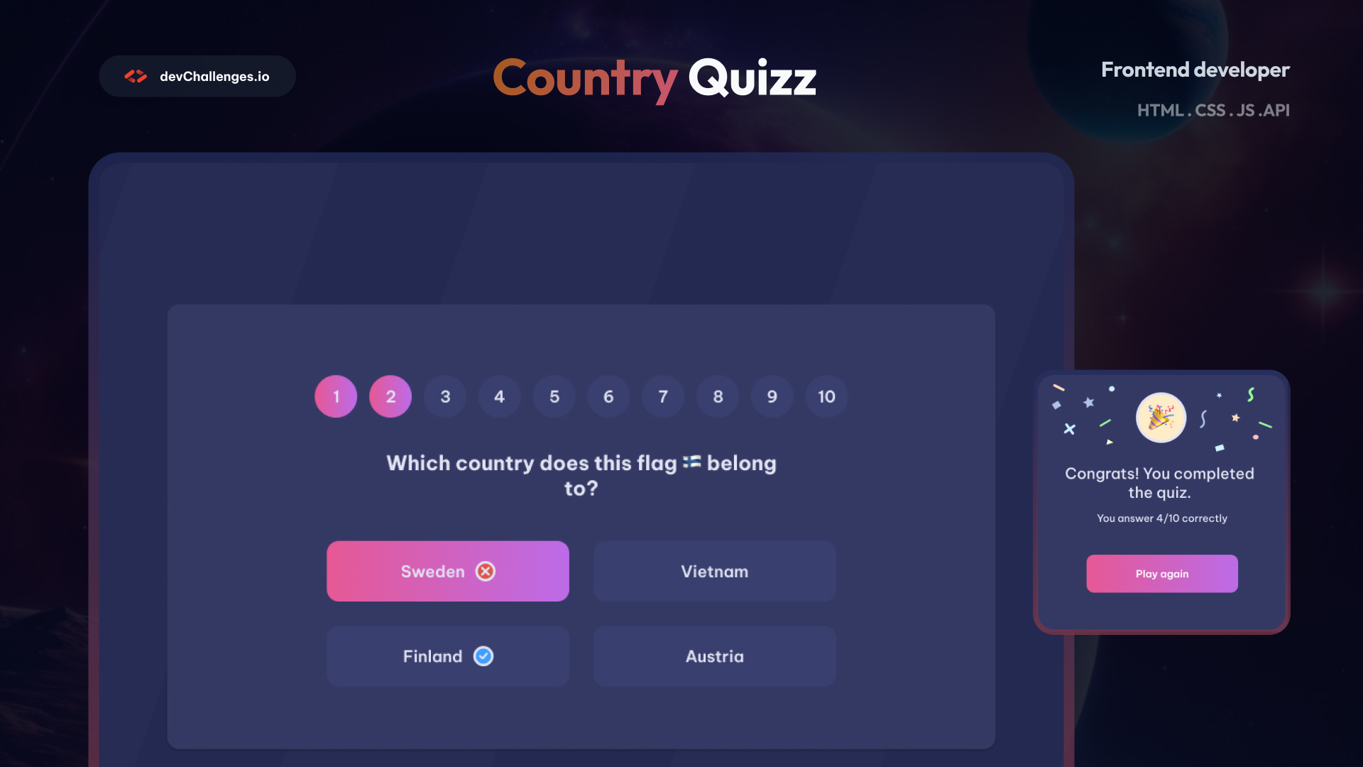 Country Quiz Frontend React Project Devchallenges