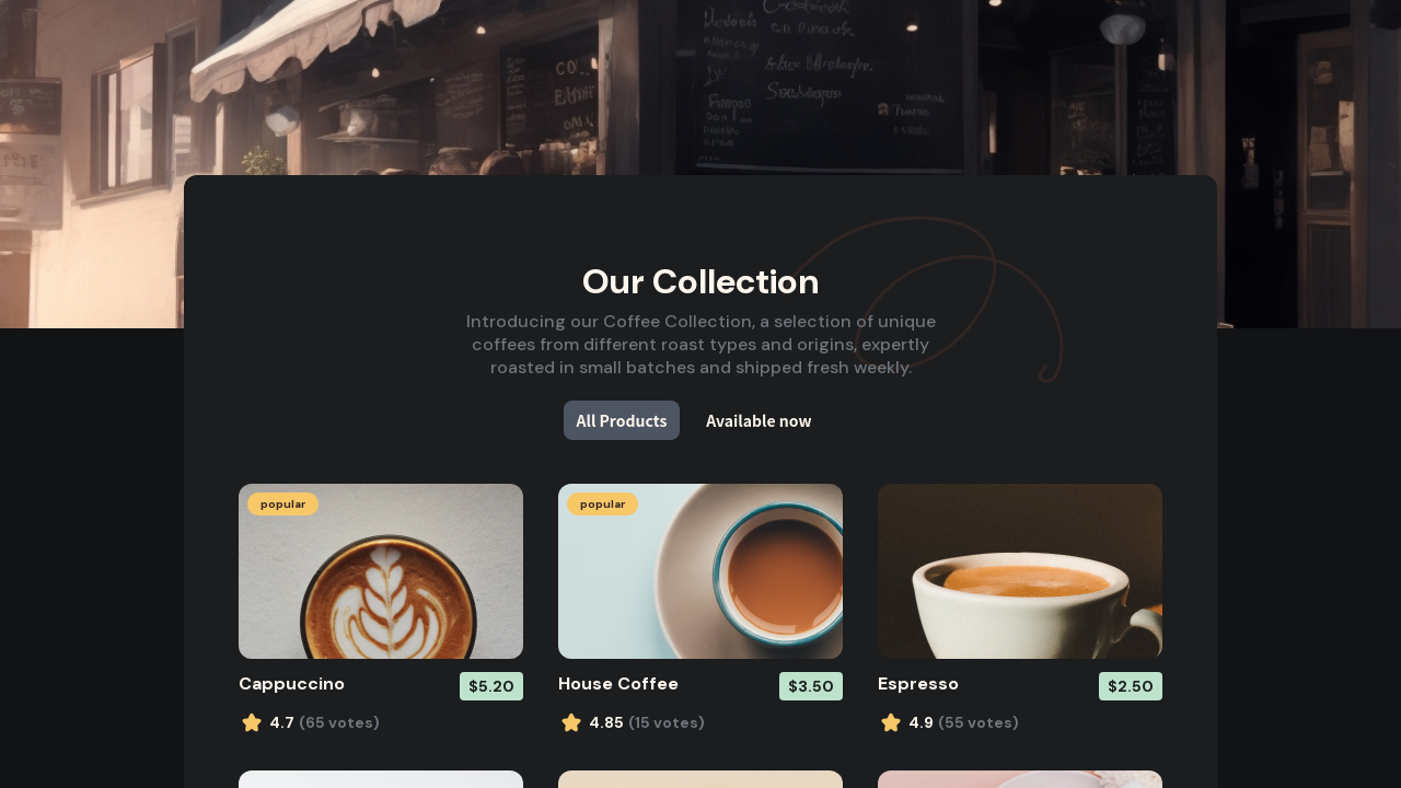 Simple Coffee Listing by Jérémie Néret | devChallenges
